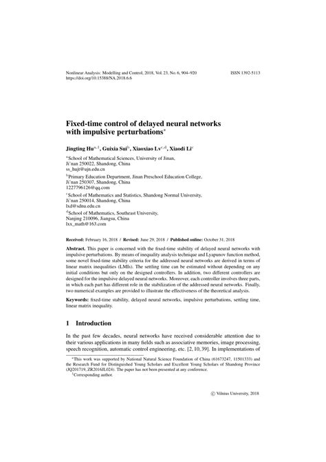 pdf fixed time control of delayed neural networks with impulsive