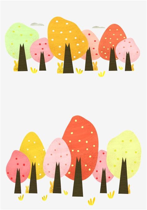 Cartoon Hand Drawn Border Color Warm Cute Tree Plant Decorative Tree Clipart Hand Clipart Border