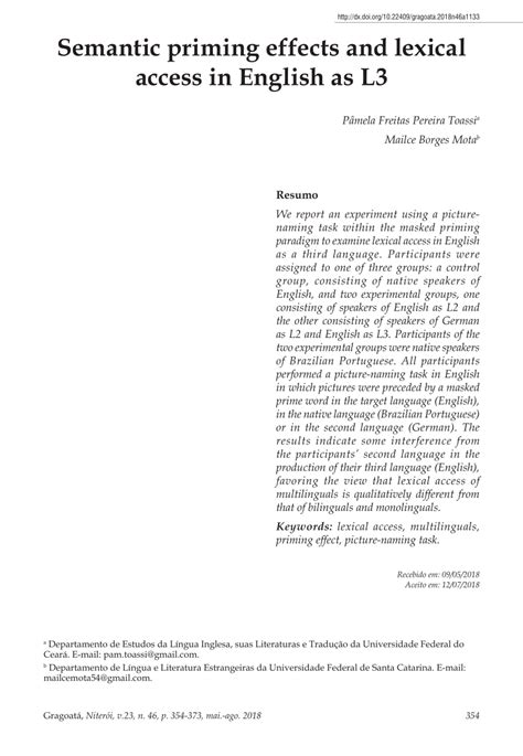 Pdf Semantic Priming Effects And Lexical Access In English As L3