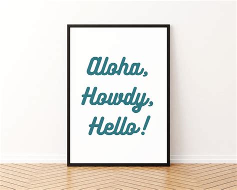 Aloha Howdy Hello Teal Print Coastal Western Wall Art Digital