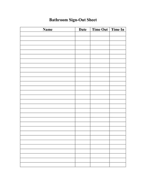 Sign Out Sheet For Bathroom Usage Printable Restroom Sign Out Sheet