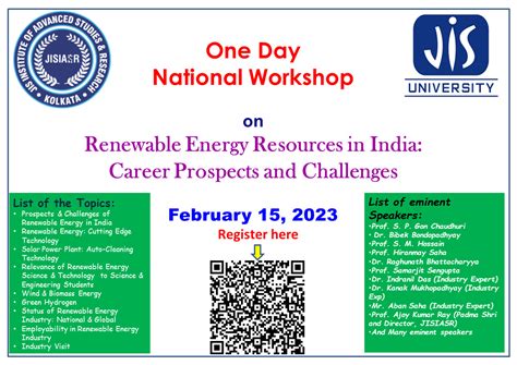 One Day National Workshop On Renewable Energy Resources In India Career Prospects And