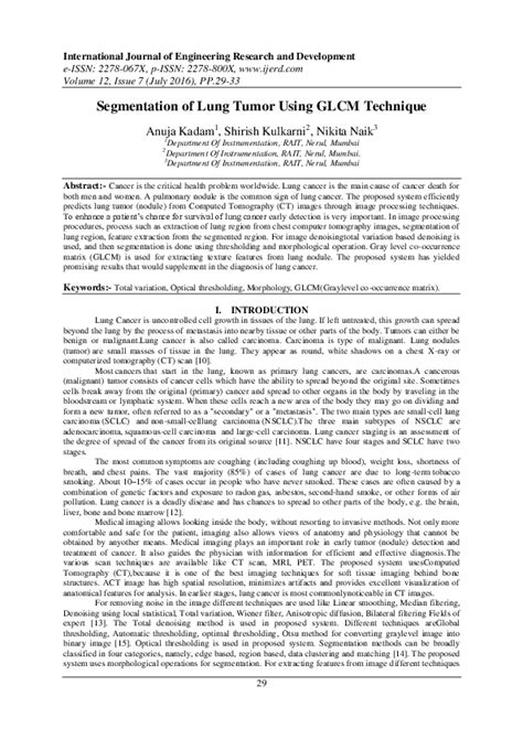 Pdf Segmentation Of Lung Tumor Using Glcm Technique