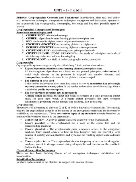 unit 1 part iii pdf cipher cryptography