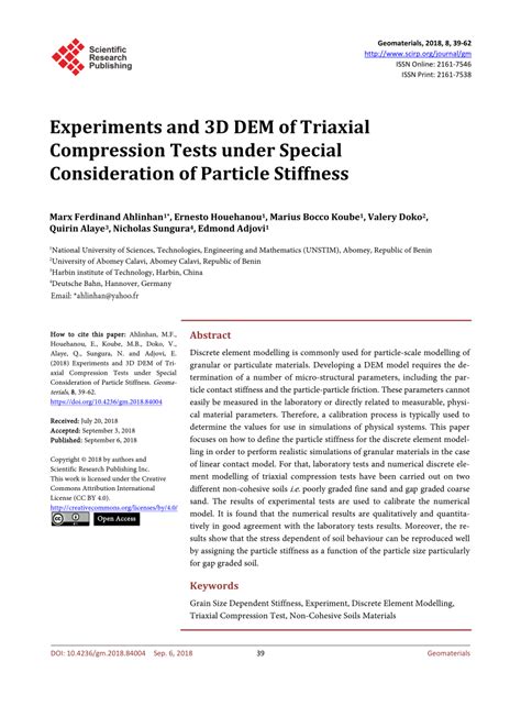 Pdf Experiments And 3d Dem Of Triaxial Compression Tests Under