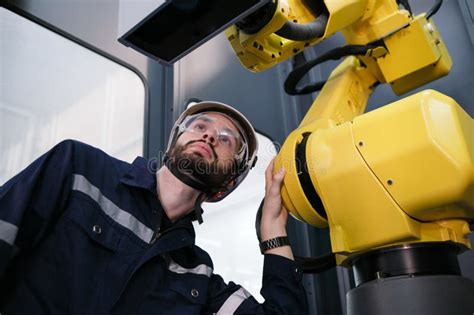 engineer working in robotics factory stock image image of automated