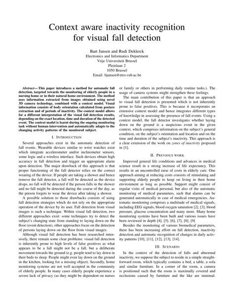 Pdf Context Aware Inactivity Recognition For Visual Fall Detection