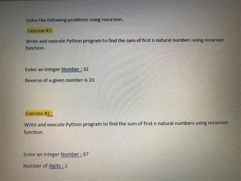Solved Solve The Following Problems Using Recursion