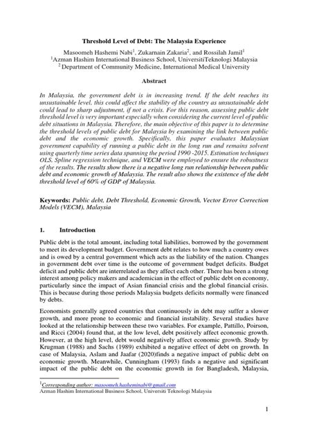 2023 Threshold Level Of Debt The Malaysia Experience Pdf Ordinary Least Squares Errors
