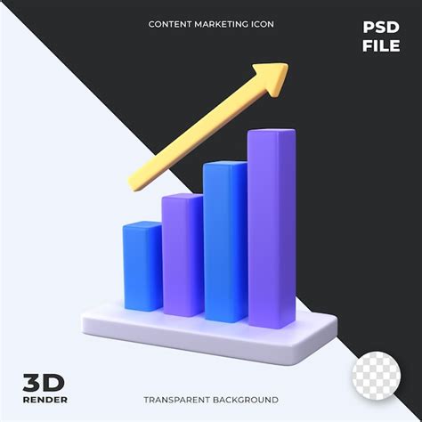 콘텐츠 마케팅 Ui에 완벽한 성장 차트 3d 아이콘 그림 프레젠테이션 그래프 프리미엄 Psd 파일
