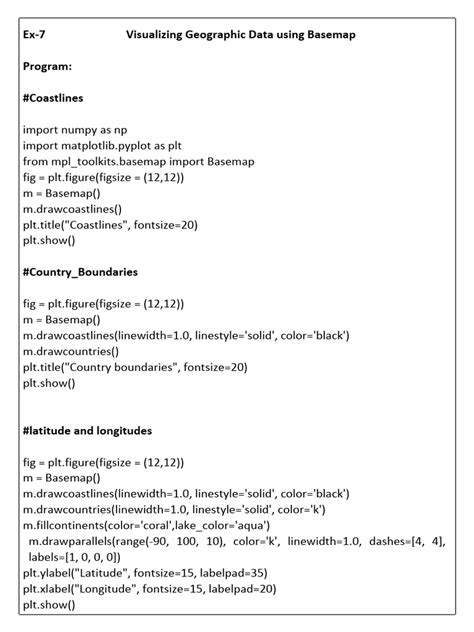 Ex 8 Visualizing Geographic Data Using Basemap Pdf