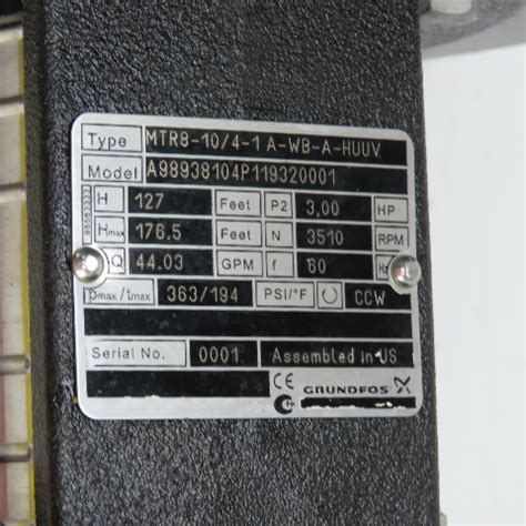 Grundfos MTR8 10 4 1A WB A HUUV 3HP Multi Stage Coolant Pump 44GPM 208 230 460V Bullseye
