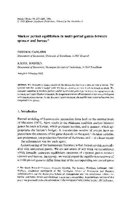 Pdf Markov Perfect Equilibrium In Multi Period Games Between Sponsor And Bureau