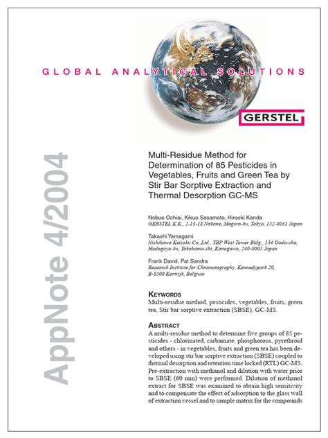 Multi Residue Method For Determinaton Of Pesticides In Food By Sbse Td Gcms Pdf Analytical
