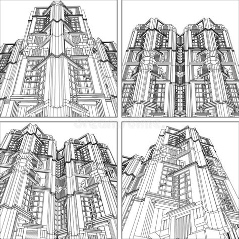 Abstract Art Deco Building Construction Structure Vector Illustration Isolated On White