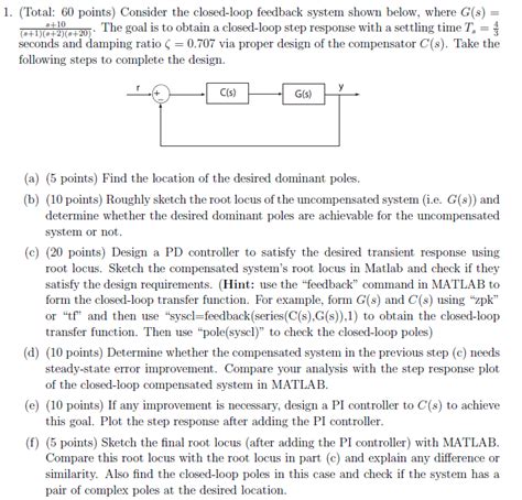 Solved 1 Total 60 Points Consider The Closed Loop