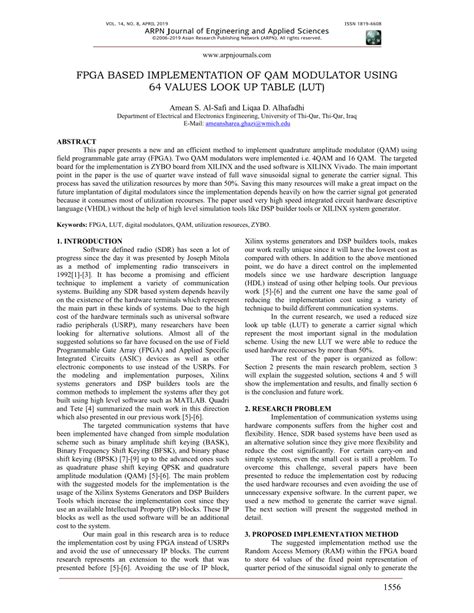 pdf fpga based implementation of qam modulator using 64 values look