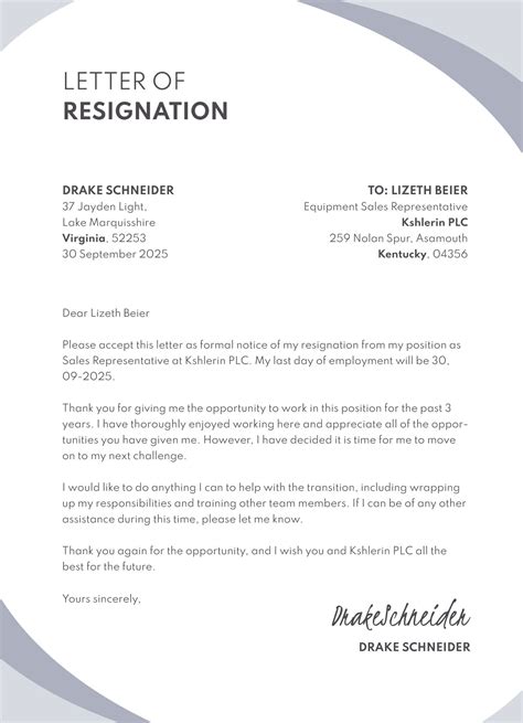 Professional Resignation Letter Template Templates Hexagon