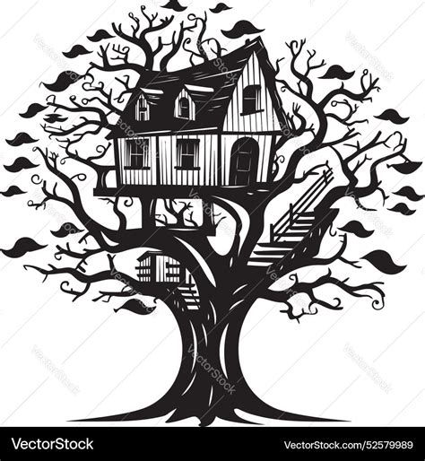 Treehouse Haven Black Logo Design Icon Arboreal Vector Image