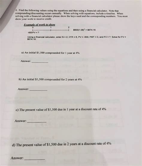 Solved 4 Find The Following Values Using The Equations And
