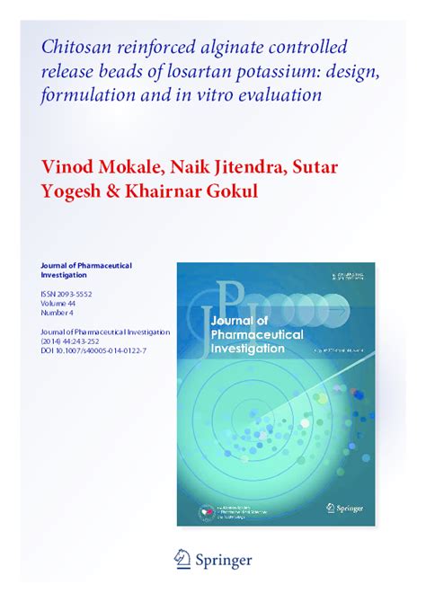 Pdf Chitosan Reinforced Alginate Controlled Release Beads Of Losartan Potassium Design