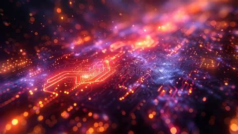 Futuristic Circuit Board With Glowing Traces Generative Ai Stock Illustration Illustration