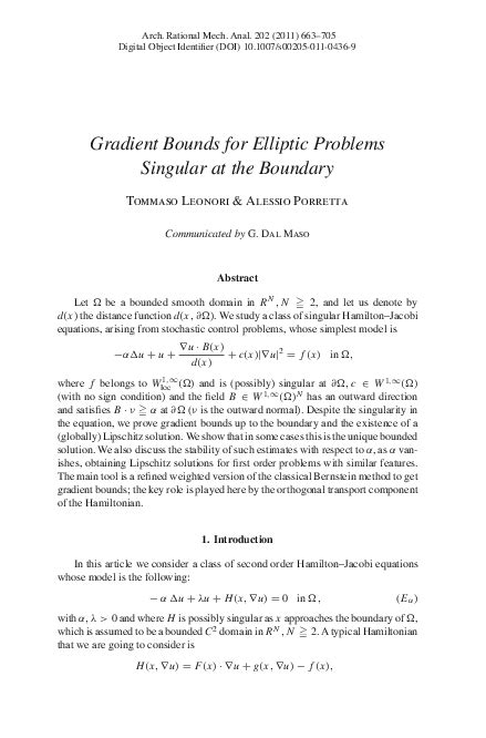 Pdf Gradient Bounds For Elliptic Problems Singular At The Boundary