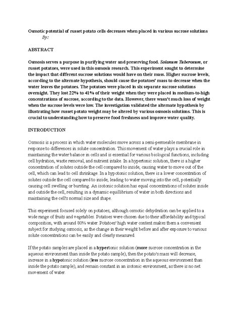 Potato Osmolarity Lab At Catherine Fletcher Blog