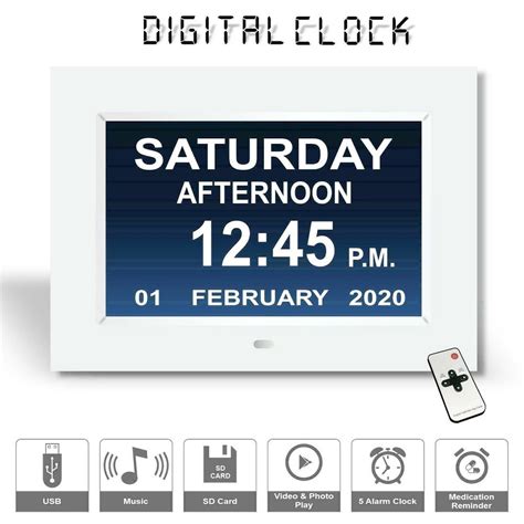 Date Day Month Year Time Table Lcd Screen Large Digital Clock Home