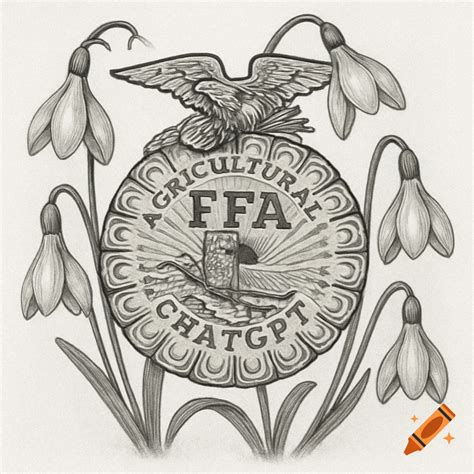A Black And White Pencil Sketch Of An Ffa Emblem With An Eagle