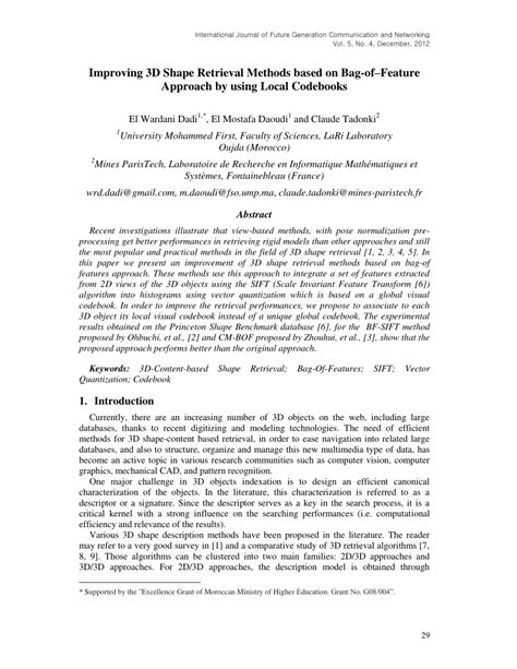 PDF Improving D Shape Retrieval Methods Based On Bag OfFeature Approach By Using Local Codebooks