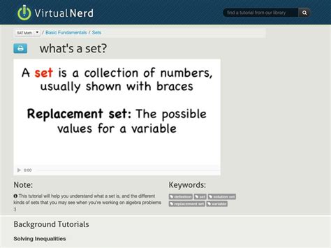 Virtual Nerd Whats A Set Instructional Video For 10th 12th Grade Lesson Planet