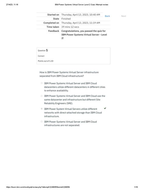 Ibm Power Systems Virtual Server Level 2 Quiz Attempt Review Pdf Cloud Computing
