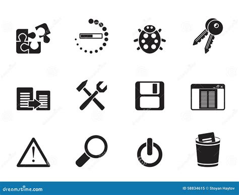 Silhouette Developer Programming And Application Icons Stock Vector