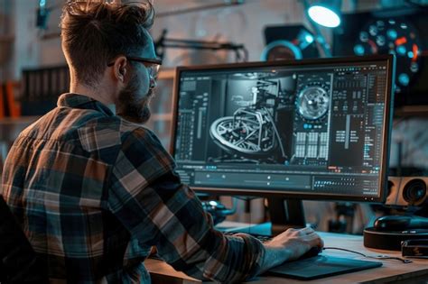 Premium Photo Cad Engineer Designs Intricate Machinery In Hightech Workspace