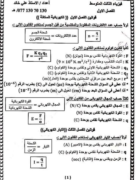 جميع قوانين الفيزياء صف ثالث متوسط منتديات درر العراق