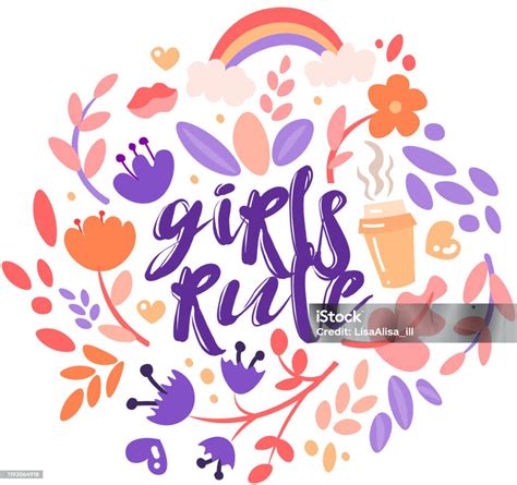 페미니스트와 귀여운 소녀 파워 일러스트 세트 꽃 스티커 꽃 장식과 과자 귀여운 만화 페미니스트 소녀 전원 컬렉션 0명에 대한 스톡 벡터 아트 및 기타 이미지 Istock