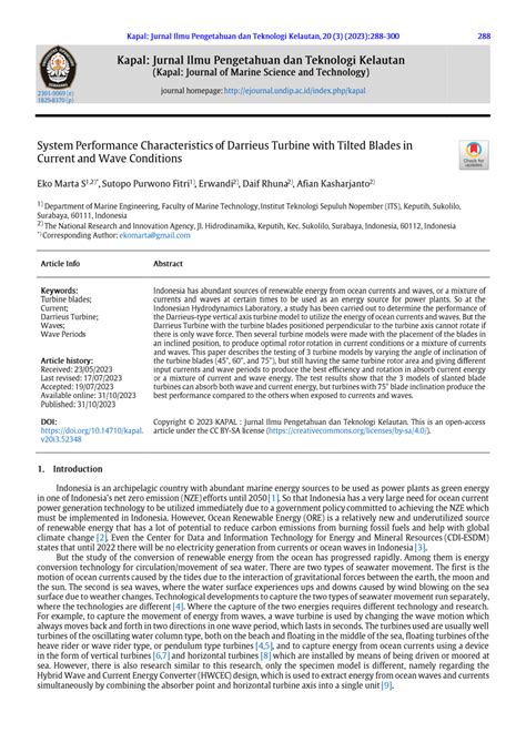 Pdf System Performance Characteristics Of Darrieus Turbine With Tilted Blades In Current And