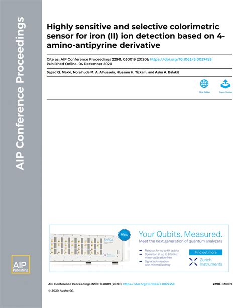 Pdf Highly Sensitive And Selective Colorimetric Sensor For Iron Ii