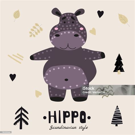 하마 귀여운 재미있는 캐릭터입니다 스칸디나비아 스타일의 플랫 디자인의 유치한 벡터 일러스트레이션 어린이용 벡터 설명 격리 개념 인쇄 포스터 배너 0명에 대한 스톡 벡터 아트