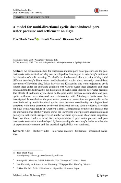 Pdf A Model For Multi Directional Cyclic Shear Induced Pore Water