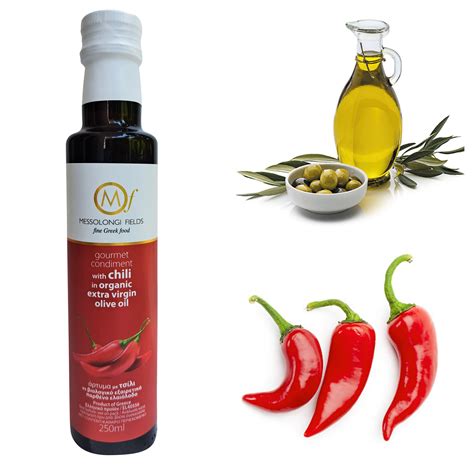 Greek Organic (Bio) Extra Virgin Olive Oil with Chili extract, 3x250ml ...