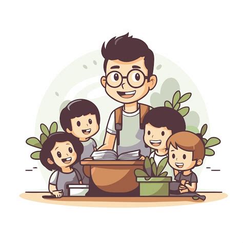 Учитель и дети Векторная иллюстрация учителя и детей Премиум векторы