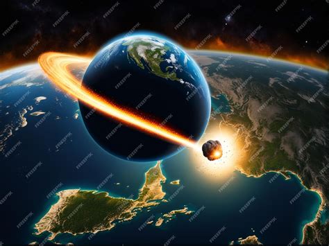 Premium Photo Asteroid Meteor Comet Impact On The Globe Falling Meteor Asteroid To Earth