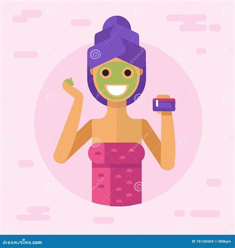 Woman Applying Facial Beauty Mask Stock Vector Illustration Of Human