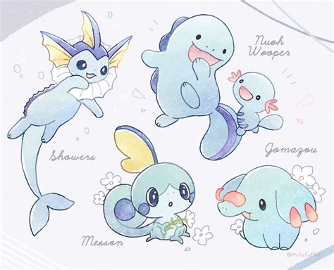 Vaporeon Sobble Wooper Quagsire And Phantump Pokemon Drawn By