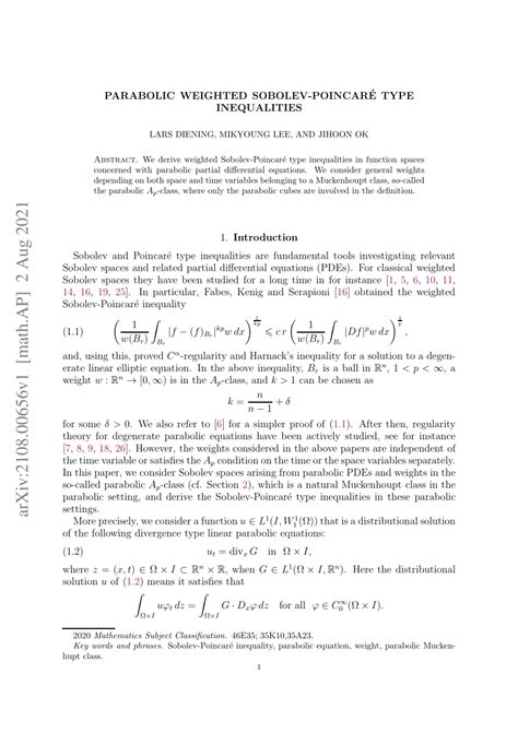 Pdf Parabolic Weighted Sobolev Poincare Type Inequalities