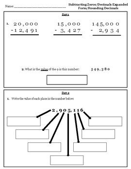 Subtracting Zeros Decimals Expanded Form Rounding Decimals Morning Work