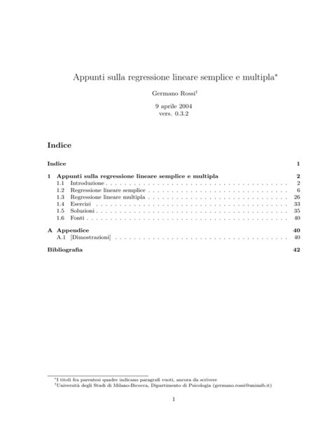 Appunti Sulla Regressione Lineare Semplice E Multipla