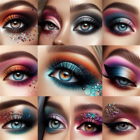 A Collage Of Different Makeup Including The Eyes And The Colors Of The Eyes Stock Illustration